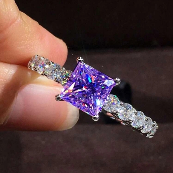 Jewelry | Newstunning Purple And Clear Princess Cut Czs Ring In Silver ...